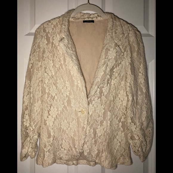 Cupio | Jackets & Coats | Cupio Cream And Tan Jacket With Lace Overlay ...